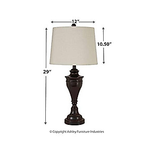 Signature Design by Ashley Darlita Traditional 29" Table Lamp with Pedestal Base, 2 Count, Dark Brown with White Shade