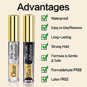 Clear Eyelash Glue for False Lashes,Waterproof Eye Lash Glue Suitable for Sensitive Eyes,Latex-Free,Super Strong Hold Lash Adhesive 0.176oz(Clear)