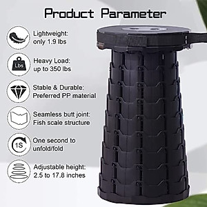 HS168 Upgraded Retractable Folding Stool, Collapsible Portable Stool with Seat Cushion & Nylon Bag, Camping Retractable Foldable Stool with Adjustable Height Telescopic Stool