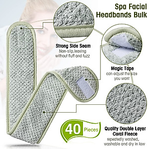 Geosar 40 Pcs Spa Headbands Bulk Spa Facial Headbands Adjustable Face Washing Headband Head Wrap Makeup Hair Wrap Double Layer Coral Fleece Hair Band for Bath Shower Sports Yoga