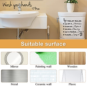 4 Pieces Bathroom Wall Decals Sticker Toilet Rules Soak Relax Enjoy Bathroom Rules Wash Your Hands Love Mom Wall Quote Saying Stickers Vinyl Wall Art Decor for Home Restroom (Black)