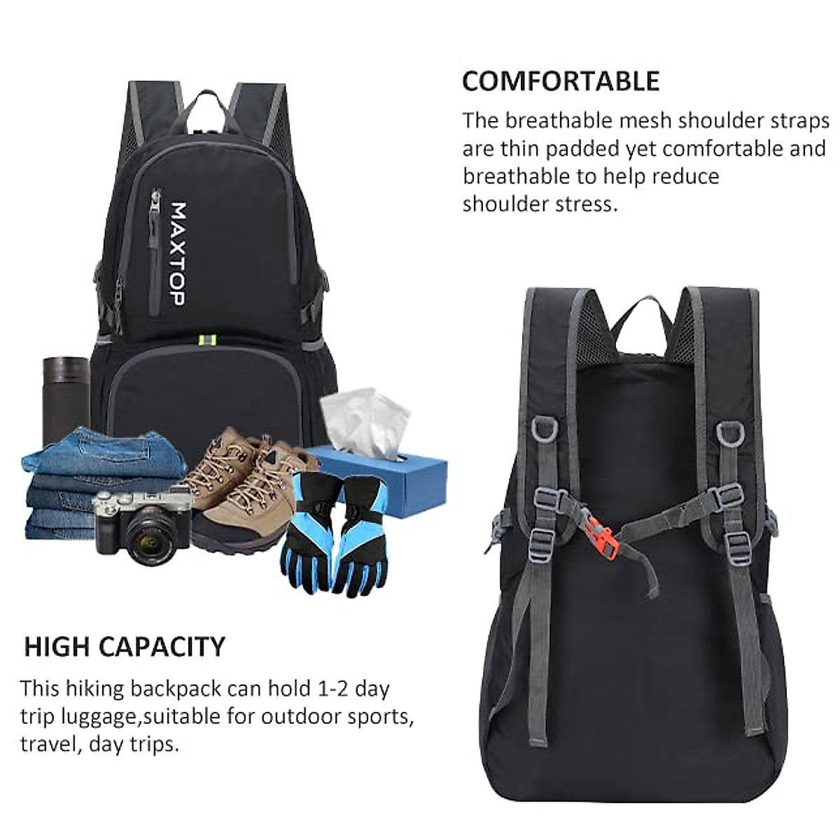 MAXTOP 40/50L Lightweight Packable Backpack for Hiking Traveling Camping Water Resistant Foldable Outdoor Travel Daypack