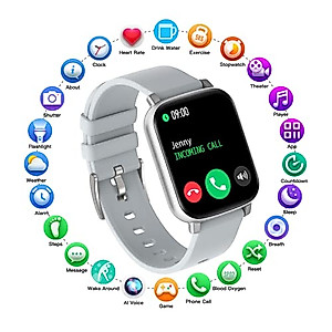 Smart Watch(Answer/Make Call), 1.7" Smartwatch for Android and iOS Phones, IP68 Waterproof Fitness Tracker with Heart Rate Monitor, Blood Oxygen, Sleep, Ai Voice Control, Watches for Women Men