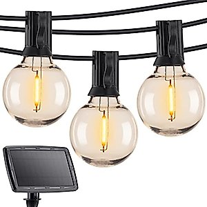 Solar String Lights Outdoor 29 Feet Waterproof Patio LED Lights with 25 Shatterproof Bulbs, 4 Light Modes, Hanging Lights Solar Powered for Backyard Garden Porch Yard Decor, E12 Base, 2700K
