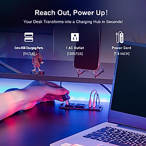 GTRACING 55 Inch Gaming Desk, Computer Gamer Desk with Monitor Stand, Ergonomic Carbon Fiber Surface Gaming Table with Power Outlet and Mouse Pad for Home Office, RGB