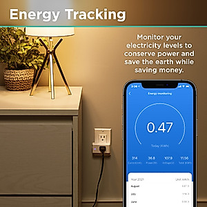 iHome Flow Smart Plug with Energy Monitoring and Timer Function, Wireless Wi-Fi Outlet Socket with On/Off Button, No Hub Required, Compatible with Alexa, Echo, and Google Home, 2-Pack