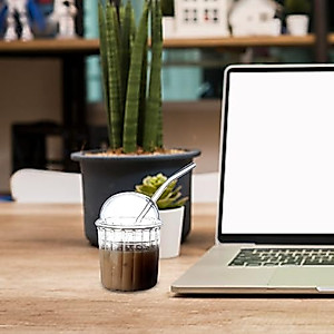 Glass Cups with Glass Dome Lid and Straws,Reusable Wide Mouth Smoothie Cups 14oz Glass Coffee Iced Cup Tumbler Glass Bubble Tea Cup for Coke Soda Home Office Bar