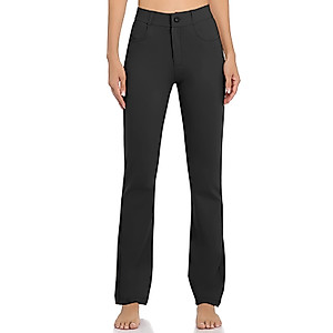 DAYOUNG Women's Yoga Dress Pants Work Office Business Casual Slacks Stretch Regular Straight Leg Pants with Pockets Y68A-Black-S