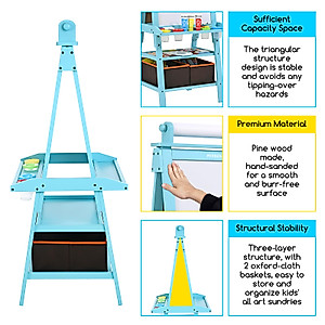 MEEDEN Art Easel for Kids: Double-Sided Solid Pine Wood Kids Easel with Paper Roll - All-in-One Kids Art Easel with Chalkboard & Magnetic Whiteboard - Walnut
