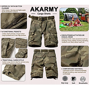 AKARMY Men's Camo Cargo Shorts Outdoor Multi-Pocket Cotton Casual Shorts with No Belt 8062 C34 Retro Camo Thin 38