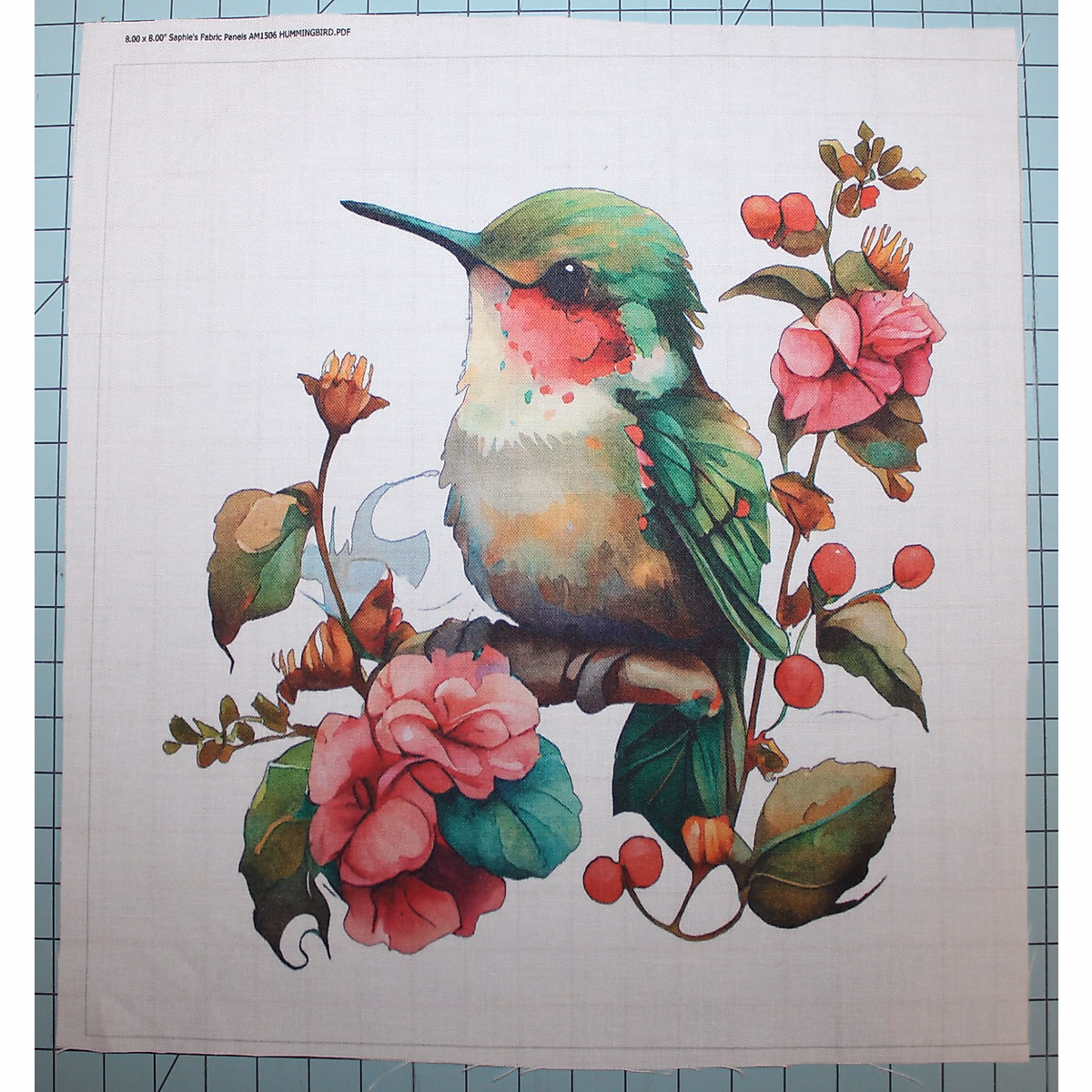 Fabric Panel 8"x8" Hummingbird 100% Cotton Quilting Panel Square AM1506