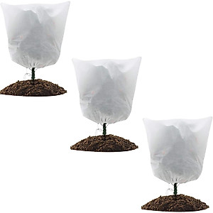 GROWNEER 3 Packs Plant Covers Freeze Protection 1.77 oz/yd², 39 x 39 Inches Frost Cloth with Drawstring, Shrub Jacket Winter Tree Cover for Cold Frost Freeze Bird Insect Prevention, White