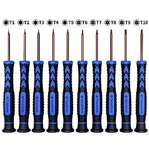 HengTianMei 14 in 1 S2 Steel Torx Screwdriver Set with T1 T2 T3 T4 T5 T6 T7 T8 T9 T10 Security Torx Bit & ESD Tweezers, Magnetic Screwdrivers Precision Repair Kit for Xbox, PS4, Macbook, Computer