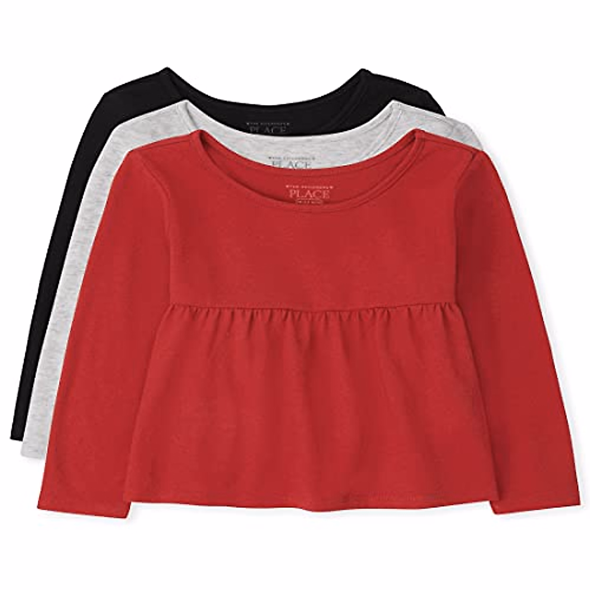 The Children's Place Baby Girls and Toddler Long Sleeve Tops 3-Pack Shirt, Black, 18-24 Months US