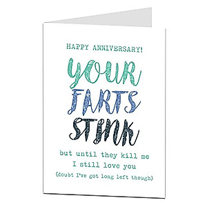 LimaLima Funny Anniversary Card Perfect For Wedding & 1st Boyfriends Husband Girlfriend Or Wife Rude Your Farts Stink Design