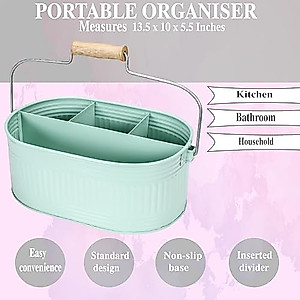 Alpha Living Home Farmhouse Utensil Caddy Carry-All Serveware-Galvanized Metal Organizer for Kitchen Counter-Comfort Wooden Handle In/Outdoor Storage For Flatware,Condiments,Party Cutlery,Arts-TEAL