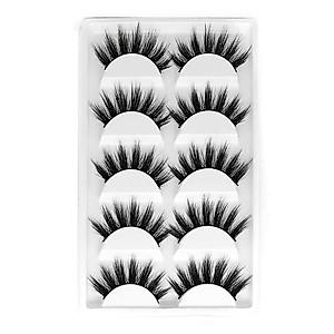 GGOKOK False Eyelashes 3D Faux Mink Eyelashes Handmade Luxurious Volume Fluffy Natural False Eyelashes Fluffy Long Soft Reusable Eyes Lashes Dramatic Eyelashes 5 Pairs