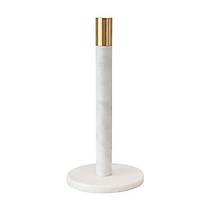 Bloomingville Modern Marble Paper Towel Holder with Brass Accent Band, White