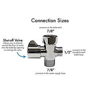 Luxe Bidet Metal T-adapter with Shut-off Valve, Winged 3-way Tee Connector, Chrome Finish, for Luxe Neo Bidets