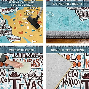 Kids Area Rugs 8'x10' The USA Map Mat for Living Room Bedroom, United States Map Educational Learning & Game Carpet Children Modern Indoor Playroom Rug