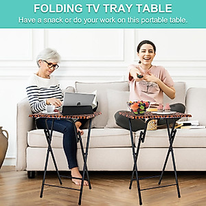 fusehome Folding TV Tray Table, TV Tray for Eating on Couch, Small Folding Table, Portable Tray Table Couch Desk, Foldable Snack Table, with Leopard Print, for Bed & Sofa, Living Room, Bedroom