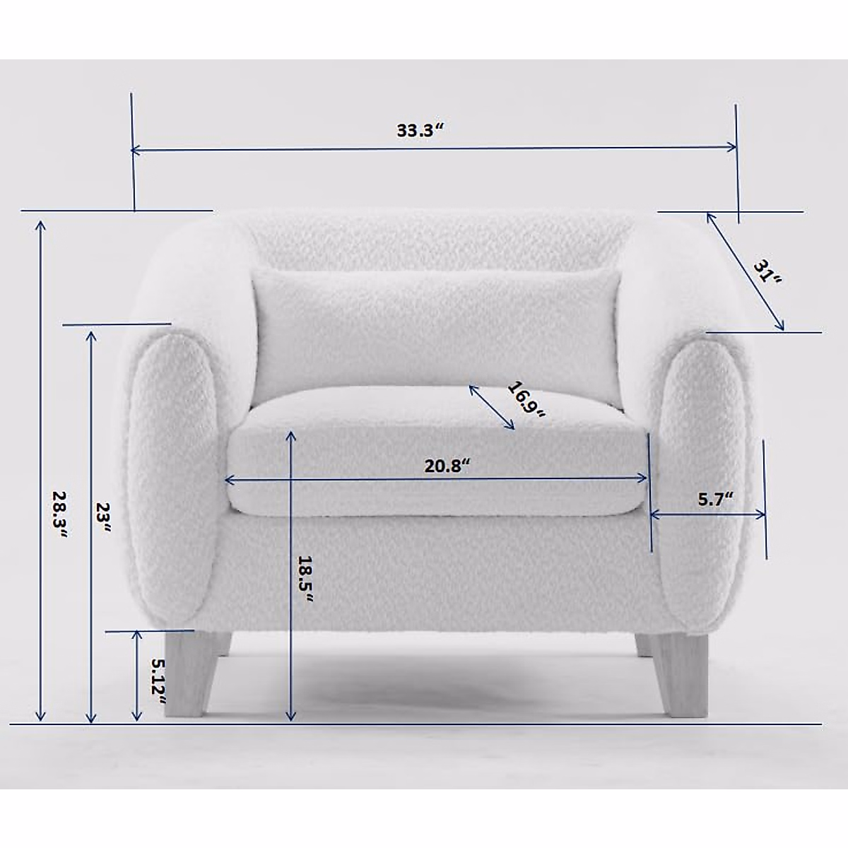 Living Room Single Sofa Chair,Modern Upholstered Teddy Sherpa Fabric Upholstery Accent Arm Chair,Comfy Reading Lounge Tub Barrel Club Arm Chair for Bedroom Small Spaces,Tufted Decorative,Lumbar Pillow