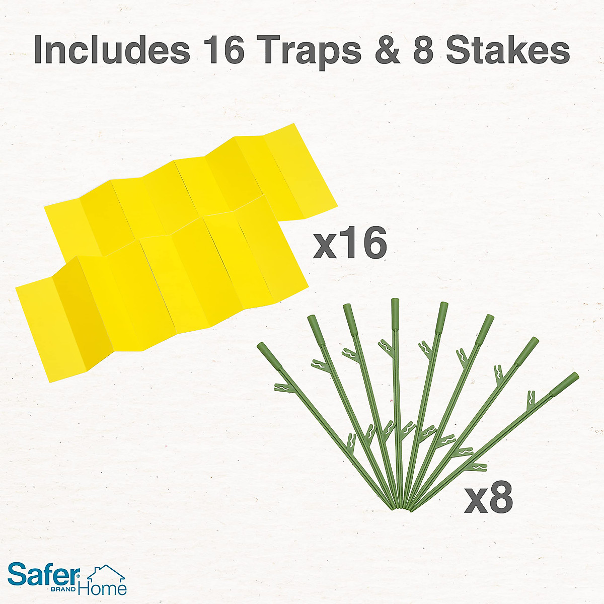 Safer Brand Home SH5026 Houseplant Sticky Stake Insect Traps for Indoor Plants - 16 Traps Included - Controls Aphids, Whiteflies, Fruit Flies, Fungus Gnats, and Other Insects