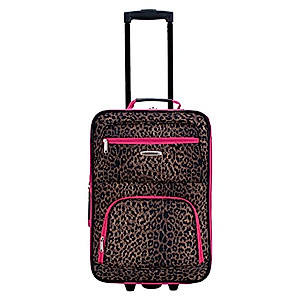 Rockland Jungle Softside Upright Luggage, Pink Leopard, 4-Piece Set (14/29/24/28)