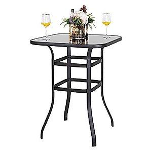 Avestar Nuu Garden Patio Bar Table, 32 Inch Outdoor Bar Height Bistro Table with Tempered Glass Table Top and Metal Frame, Suitable for Patio, Back, Yard, Cafes, Bistro, Black