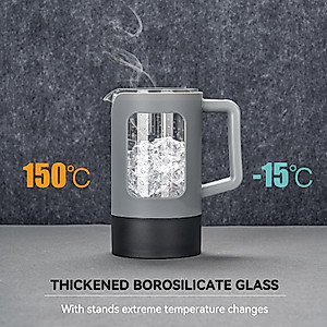 YOLIFE French Press Coffee Maker, 21 oz Small Coffee Tea Press with Heat-resistant Borosilicate Glass, 4-Level Filtration Systems, Portable Coffee Pot for Camping Travel Gifts, Grey and Black