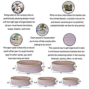 Haus of Solace Baskets for Organizing - Storage Basket Set for Nursery, Baby Room, Bathroom, Bedroom - Kitchen Organization and Storage Bins, Woven Baskets for Organizing - 5-Piece, Pink