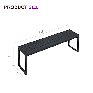 VICLLAX 3-Person Outdoor Bench 53" Long Garden Bench Metal Frame Backless Porch Patio Bench, Black