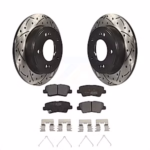 Transit Auto - Rear Coated Drilled Slotted Disc Brake Rotors And Ceramic Pads Kit For Kia Soul Forte Hyundai Veloster Elantra GT KDT-100546