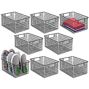 mDesign Metal Wire Closet Storage Basket Organizer with Handles for Organizing Bedroom, Bathroom, Mudroom, Entryway, Hallway, or Linen Closets - Concerto Collection - 8 Pack - Black