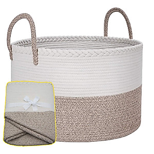FENG@YE XXXL Extra Large 21.7 x 21.7 x 13.8 Inchs Natural Cotton Rope Basket Decorative Woven Basket Storage Baby Laundry Hamper with Handles for Baby and Kids Room Toy Bin Blanket Basket