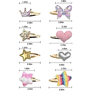 Gingbiss Hair Clips for Girls - 8 Pairs of Star, Crown, Heart, Butterfly Shaped Barrettes and Pins - Metal Snap Accessories for Styling Kids' Hair