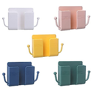 BYNNIX Wall-Mounted Storage Box, Multi-Function Plastic Cartoon Wall Mount Phone Holders with 2 Side Hooks for Kitchen Organizer