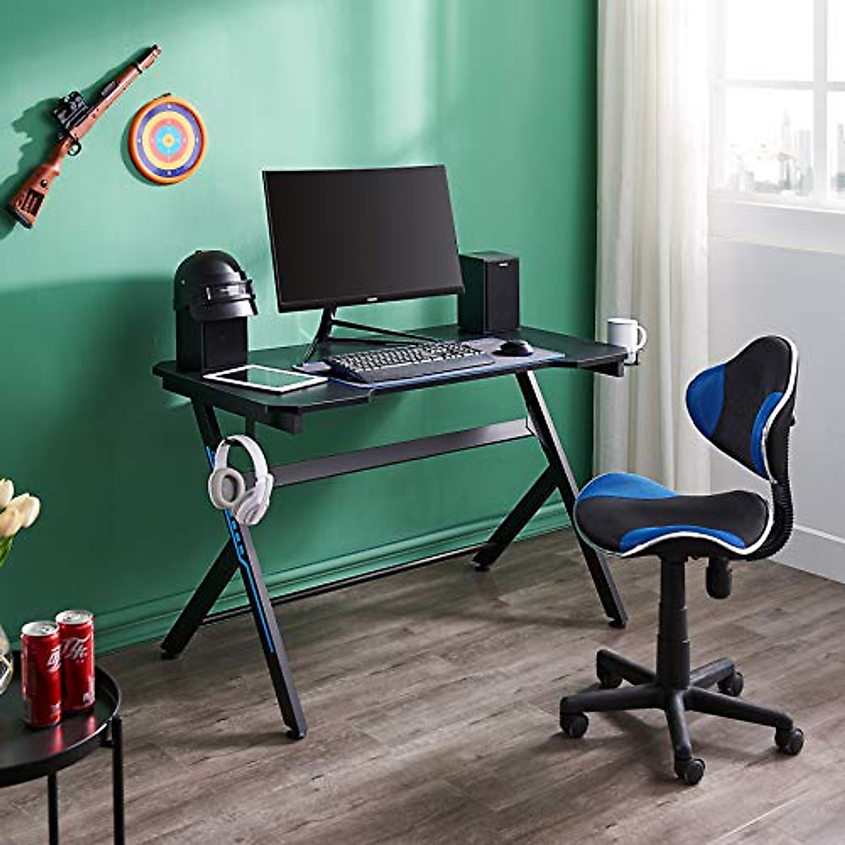 Home Office Low Back Computer Executive Chair by JJS, Ergonomic Mesh Chair with Extra Large Base and Pads, Black/Blue
