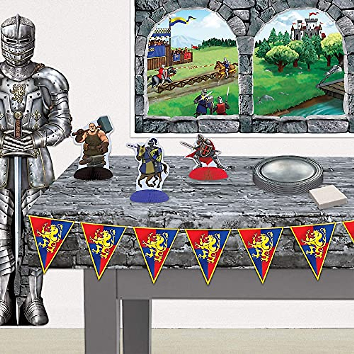 2 Pcs Cobblestone Tablecloth Stone Wall Plastic Table Covers 87 x 51 Inches Medieval Party Disposable Tablecovers for Medieval Knight Theme Birthday and Halloween Party Decoration