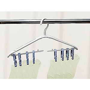 Fineget Folding Clothes Skirt Shirt Hangers with Clips Plastic Coat Travel Shoes Socks Shorts Hangers Foldable Collapsible Closet No Slip Heavy Duty White Hangers Retail Organizer 4 PCS + 8 Clips