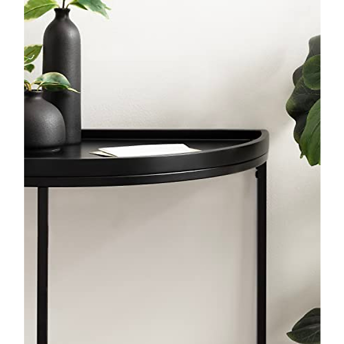 Kate and Laurel Dorrah Modern Round Console Contemporary Half-Circle Entryway Table for Storage, Organization, and Display, 28x14x30, Black