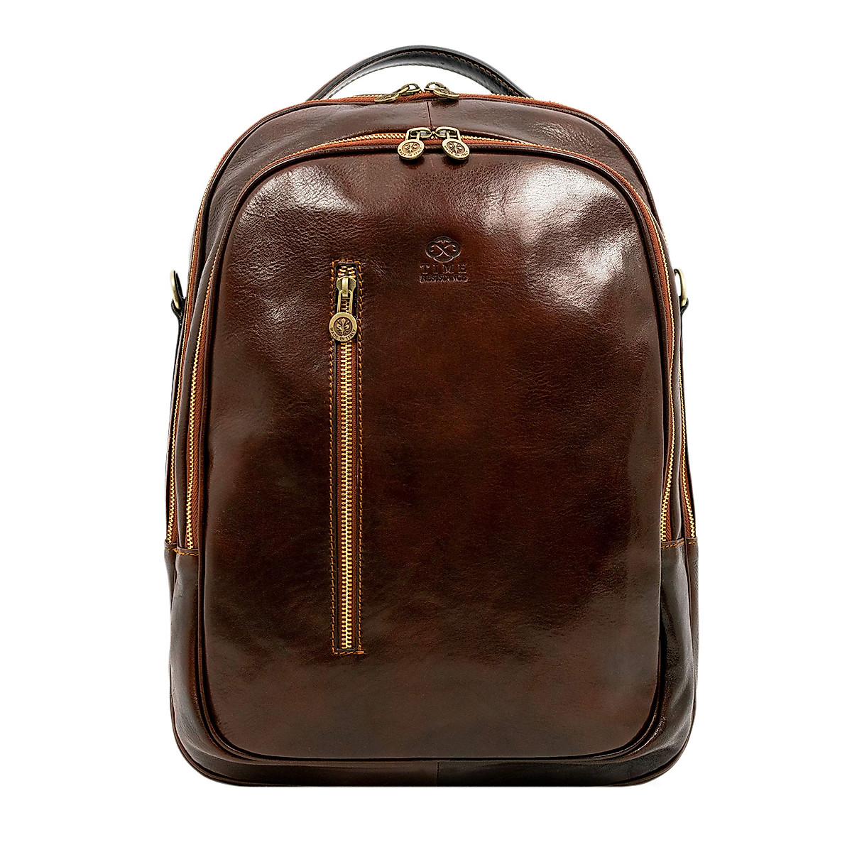 Time Resistance Leather Backpack Travel Bag Carry On Rucksack Brown Book Bag