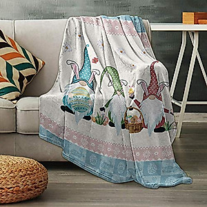 Happy Easter Lovely Gnomes Throw Blanket, Lightweight Cozy Warm Throws Cute Bunny Eggs Buffalo Plaid, Super Soft Fuzzy Plush TV Blankets for Living Room Bedroom Bed Couch Chair