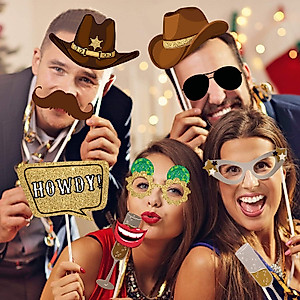 Blulu 26 Pieces West Cowboy Photo Booth Props Kit, Cowgirl Western Party Decorations Selfie Props for Western Cowboy Theme Party Favors Supplies (Cowboy)