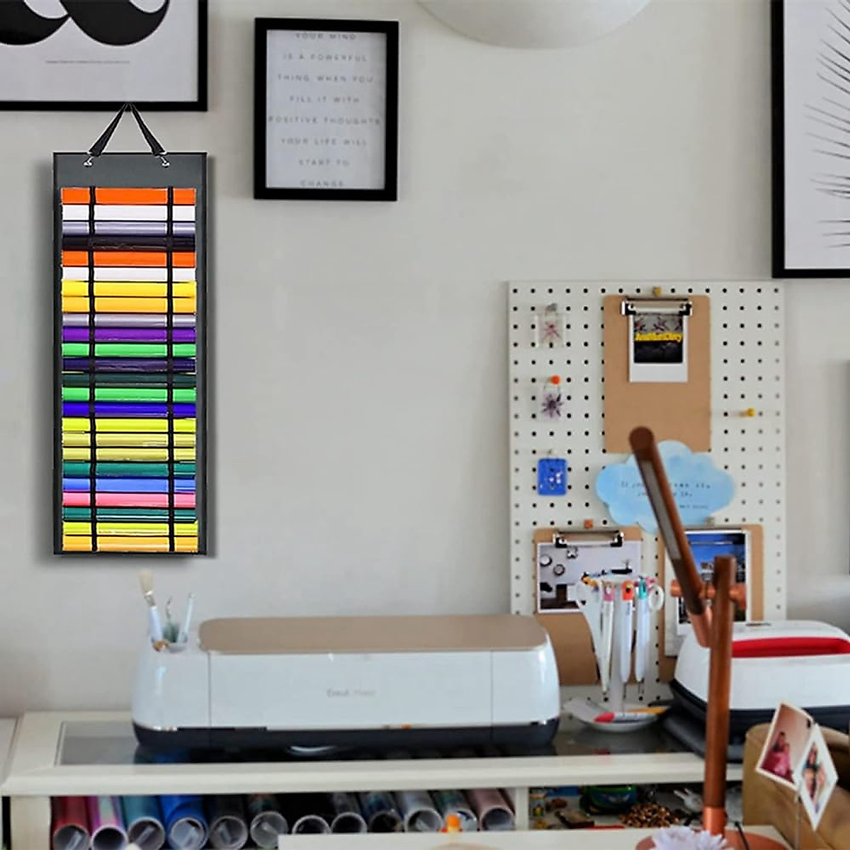 Hlsicnalm Vinyl Roll Holder with 48 Compartments, Vinyl Roll Storage Organizer Wall Craft Room Organizers and Storage Gray Tree