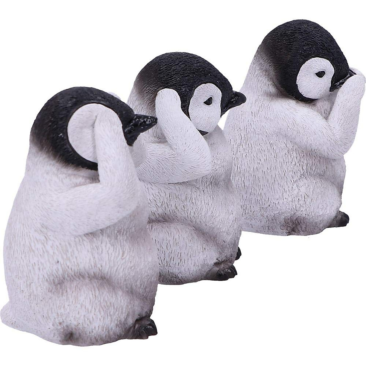 Nemesis Now U4921R0 See No, Hear No, Speak No Evil Emperor Penguin Chick Figurines, Grey, One Size