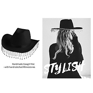 Eliaukly Bedazzled Cowgirl Hat with Rhinestones,Cowboy Hat for Women Halloween Bachelorette Party… Black