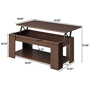 WEENFON 38" Lift Top Coffee Table with Hidden Compartment & Open Storage Shelf, Pop Up Coffee Table for Living Room, Office, Espresso