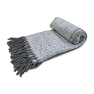 Soft Cashmere Acrylic Throw Blanket Fringe Throw Blanket Lightweight Cozy Shawl Warp Throw Blanket for Bed or Sofa Farmhouse Outdoor Throw Blankets, 51" x 67", Grey