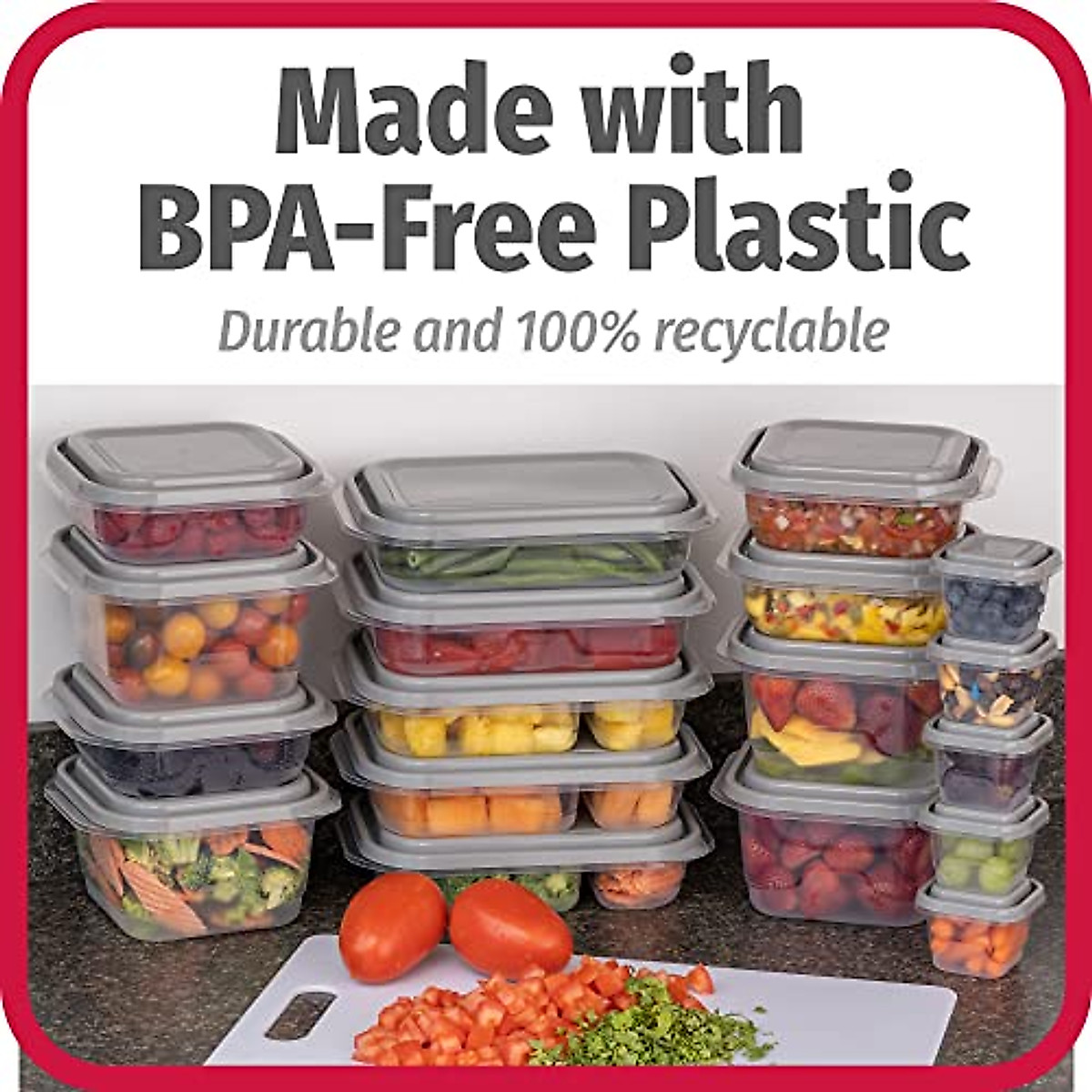 GoodCook EveryWare Set of 17 BPA-Free Plastic Food Storage Containers with Lids (34 Pieces Total), Clear/Grey